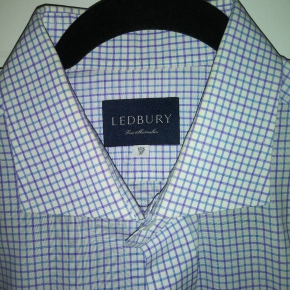 LEDBURY | Shirts | Ledbury Mens Purple Blue Check Barrel Cuffs Neck 75 ...